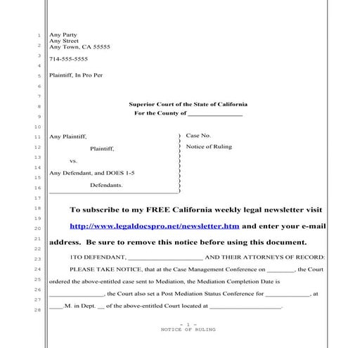 Sample small claims transfer declaration for California