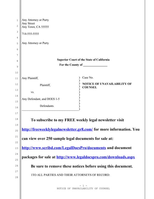 Sample Notice of Errata for California | DOC | Legal Services Industry ...