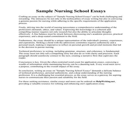 Sample Nursing School Essays | PDF