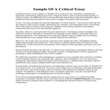 Sample Of A Critical Essay | PDF