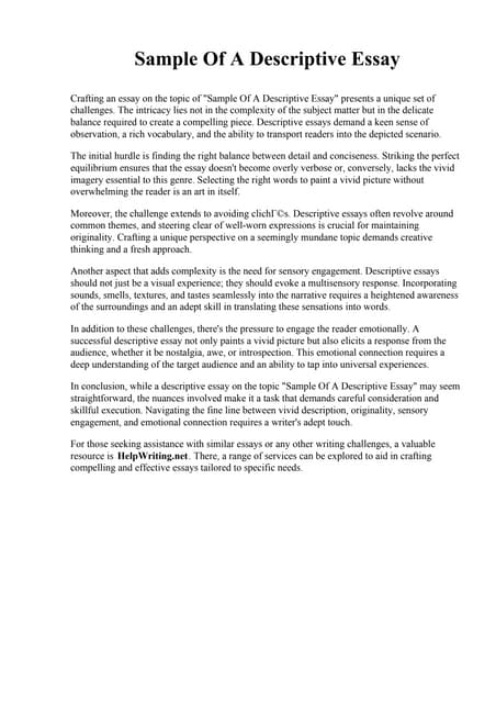 Descriptive Essay Sample.pdf | Hobbies & Interests