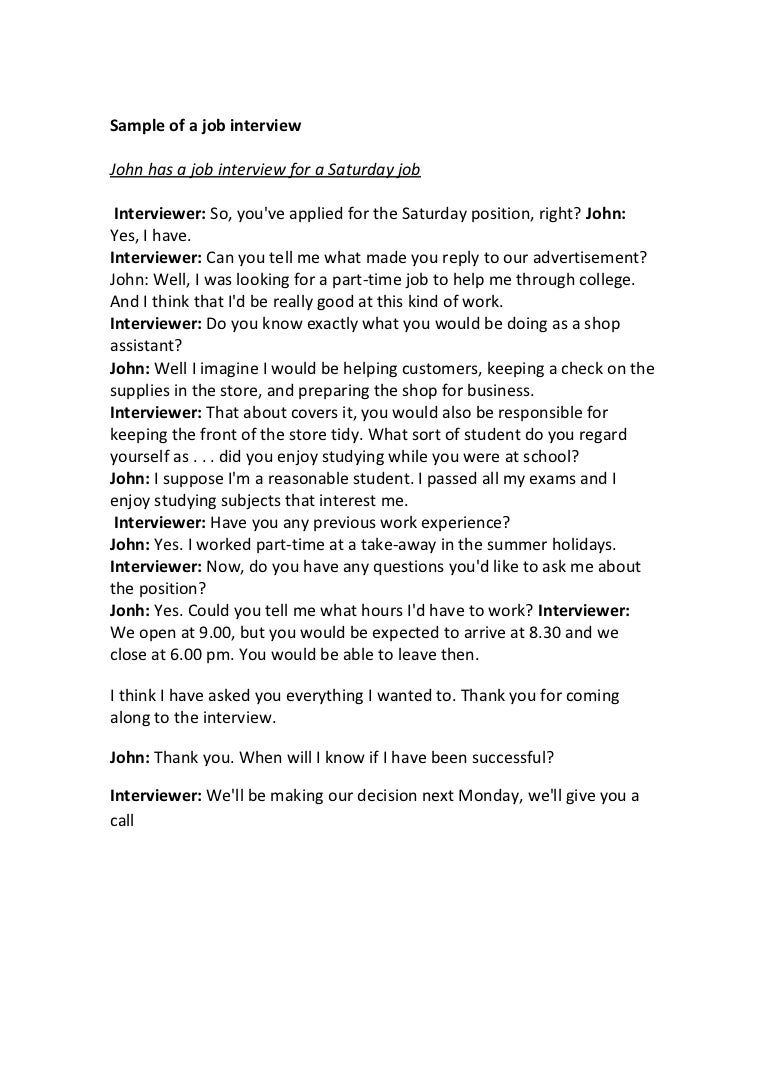 Sample Of A Job Interview Sample Of A Job Interview