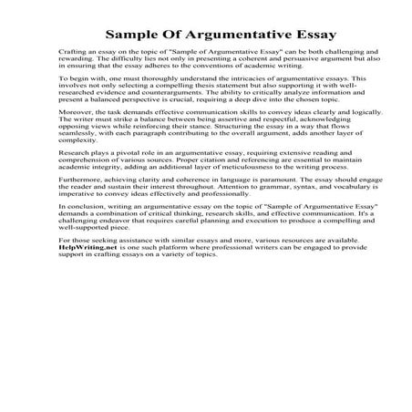 Sample Of Argumentative Essay | PDF