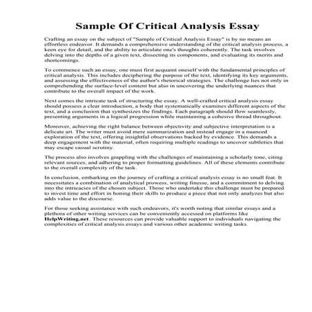 Sample Of Critical Analysis Essay. Writing a critical analysis. How to ...