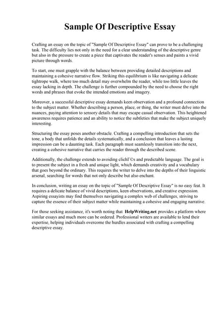 Descriptive Essays Sample | PDF | Screenwriting | Content Production