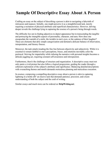 Descriptive Essay Examples About A Person | PDF