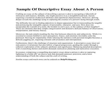 Sample Of Descriptive Essay About A Person | PDF | Birdwatching ...