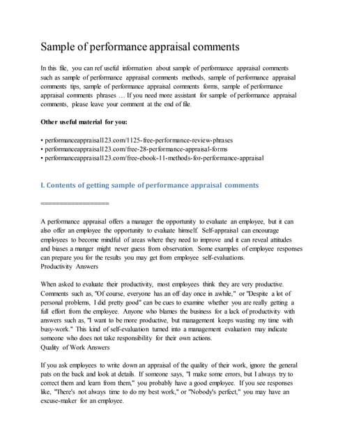 Performance appraisal examples performance appraisal samples | DOCX ...