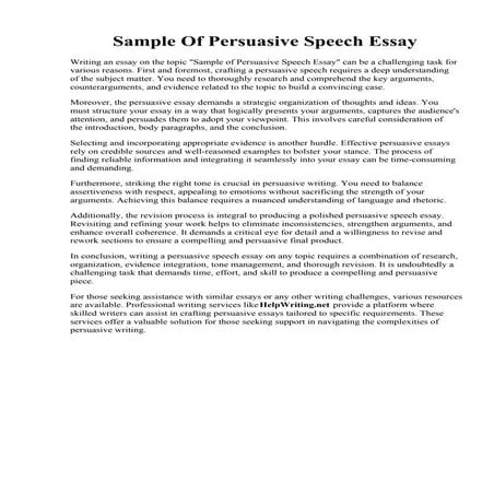 Sample Of Persuasive Speech Essay. good persuasive essay topics for ...