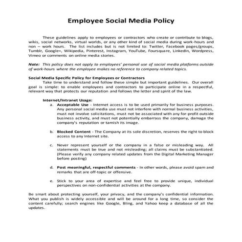 Sample of Social Media policy - HR | DOCX