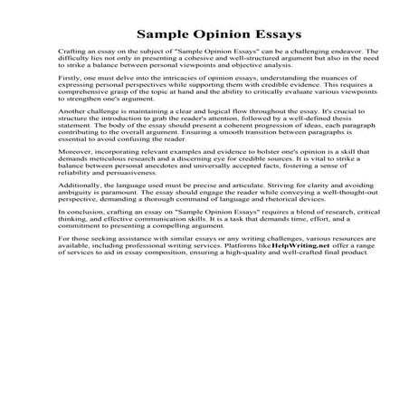 Sample Opinion Essays. Opinion - Writing Sample | PDF