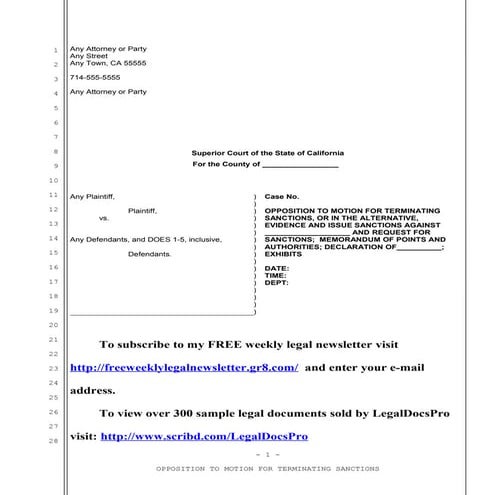 Sample opposition to motion for terminating sanctions in California | DOC