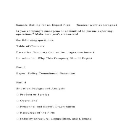 Sample Outline for an Export Plan (Source www.export.gov).docx
