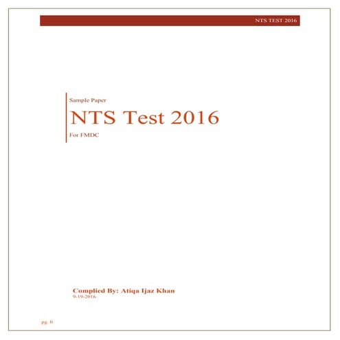 Sample Paper of NTS for FMDC Test (2016) | PDF | Chemistry | Science