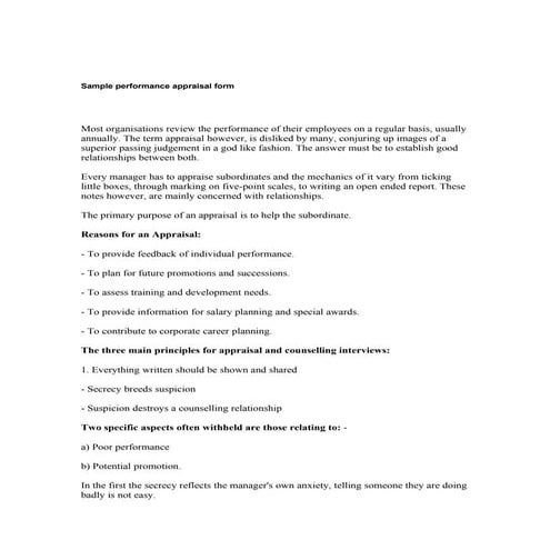 Sample performance appraisal form | DOC