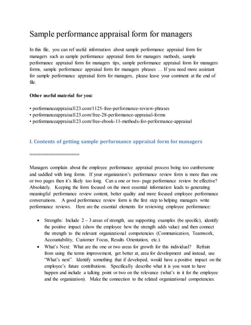 Sample of performance appraisal comments | DOCX | Resume Writing and Advice | Job Search