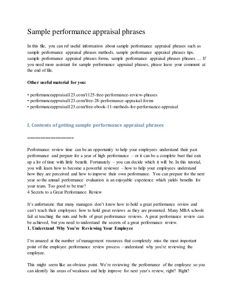 Sample Performance Appraisal Phrases sample-performance-appraisal-phrases