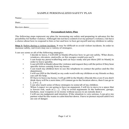 Sample Personalized Safety Plan | PDF