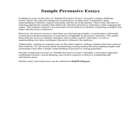 Sample Persuasive Essays. Hope College of Arts & Sciences | PDF