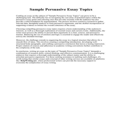 Sample Persuasive Essay Topics | PDF