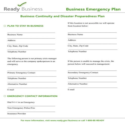 Ready.gov Sample Disaster Planning Template | PDF