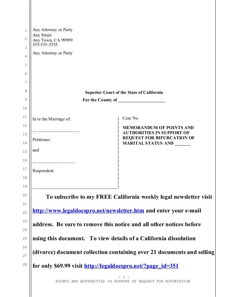 Sample California Motion To Bifurcate Marital Status sample-california-motion-to-bifurcate-marital-status