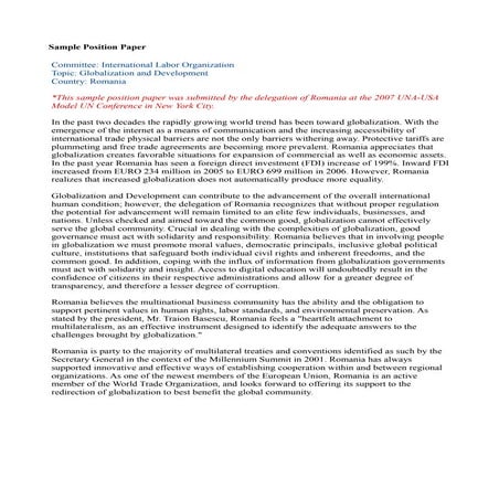 Sample position papers | ODT | Political Issues & policy | Politics