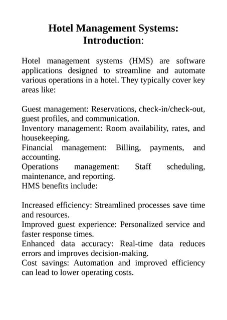 Hotel management synopsis | PDF