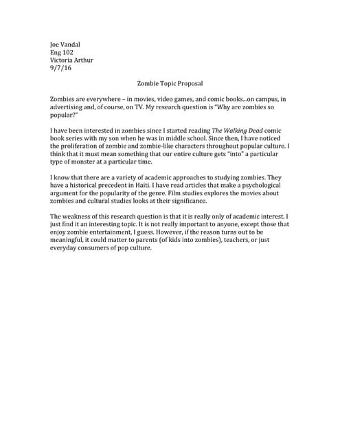 Eng 102H Research topic proposal assignment | PDF