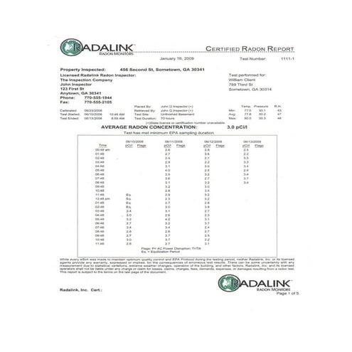 Sample Radon Report | PDF