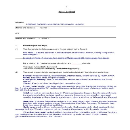Sample rentalcontract villa-atalia | PDF