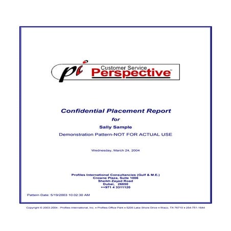 Sample Report Placement Report (Pcsp) | PDF