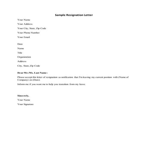 Sample Resignation Letter | PDF