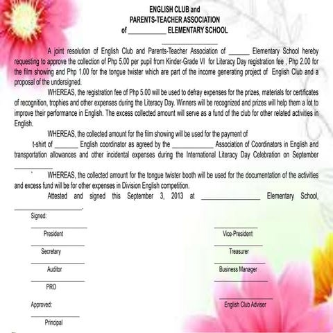 Sample resolution English club by Jackie Lou A. Almira | PPTX