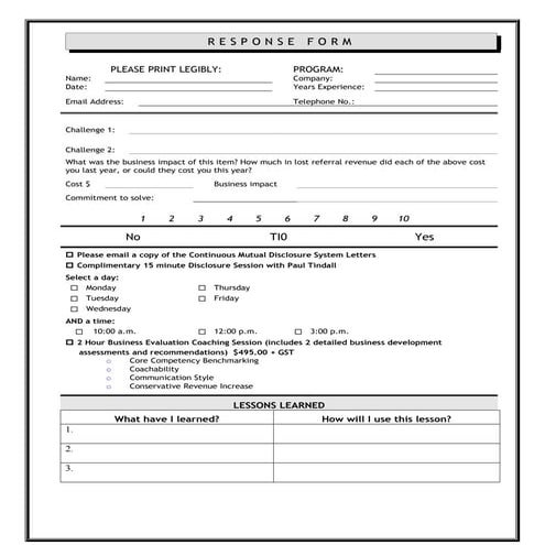 Sample Seminar Response Form | DOC