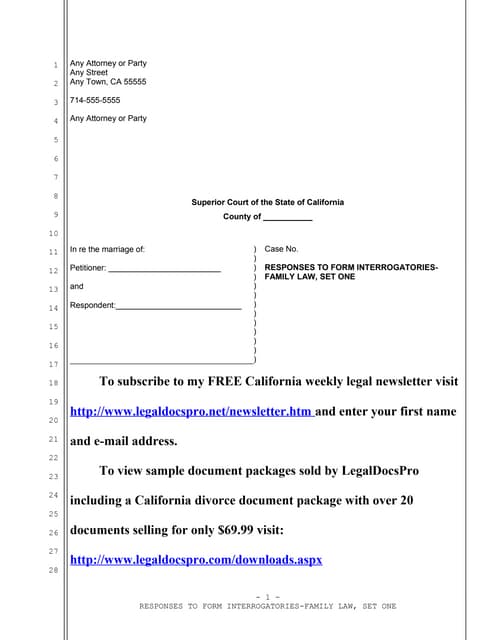 Sample special interrogatories for California | DOC