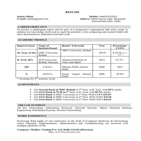Sample Resume Format | PDF