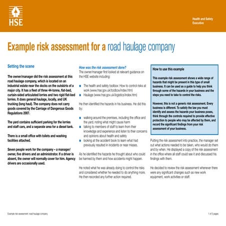 Sample risk assessment roadhaulage | PDF | Commercial Trucks | Auto ...