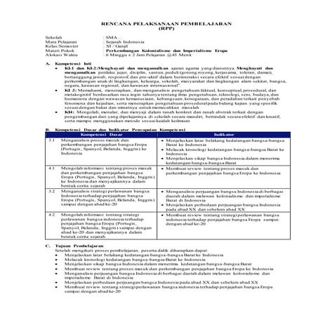 RPP sejarah indonesia 11 revisi 2017 | DOCX