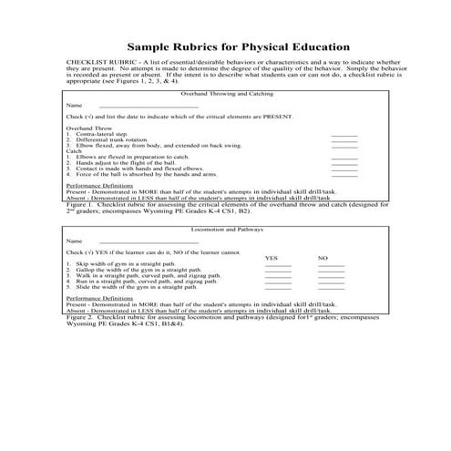 Sample rubrics for_physical_education_0 | DOC