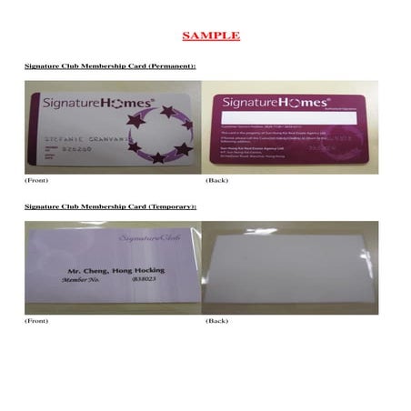 Samples signature club membership cards | PDF