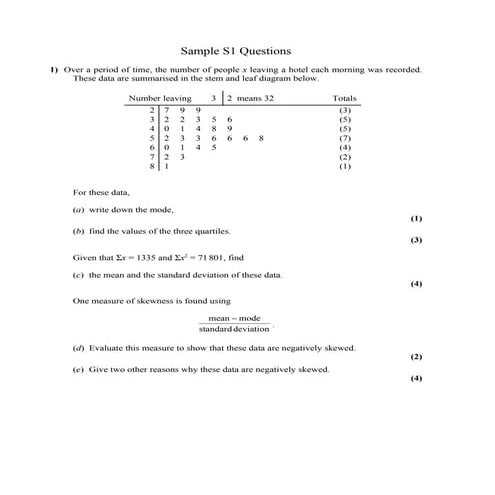 Summer Task -MATHS - Sample s1 questions for 6th form sheet | DOC