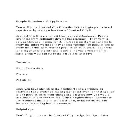 Sample Selection and Application You will enter Sentinel Cit.docx