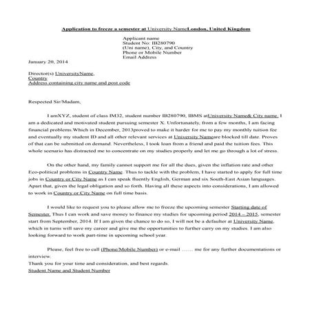 Sample semester freeze application | DOCX