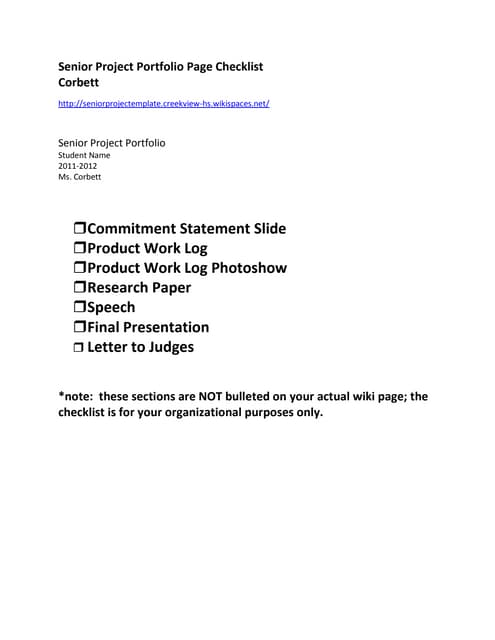 Checklist for Assessing Senior Project Commitment Slide | PDF