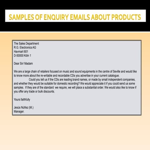 Samples of enquiry emails about products | PDF