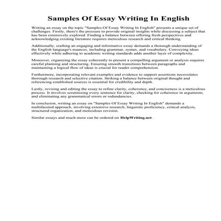 Samples Of Essay Writing In English. Different Types of Essays Samples ...