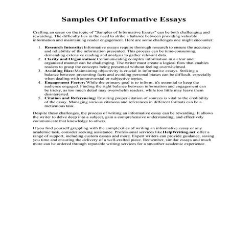Samples Of Informative Essays. Alfred State College | PDF