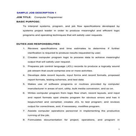 Samples of job descriptions b | DOC