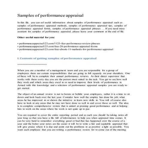 Samples of performance appraisal | DOCX